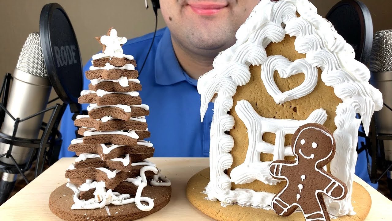 ASMR EDIBLE CHRISTMAS TREE & GINGERBREAD COOKIE HOUSE (Eating Sounds ...