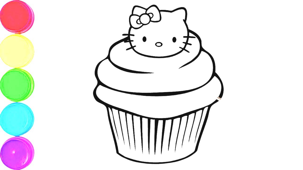 Hello Kitty Cupcake 🧁 Drawing, Painting, Coloring for Kids and Toddlers ...