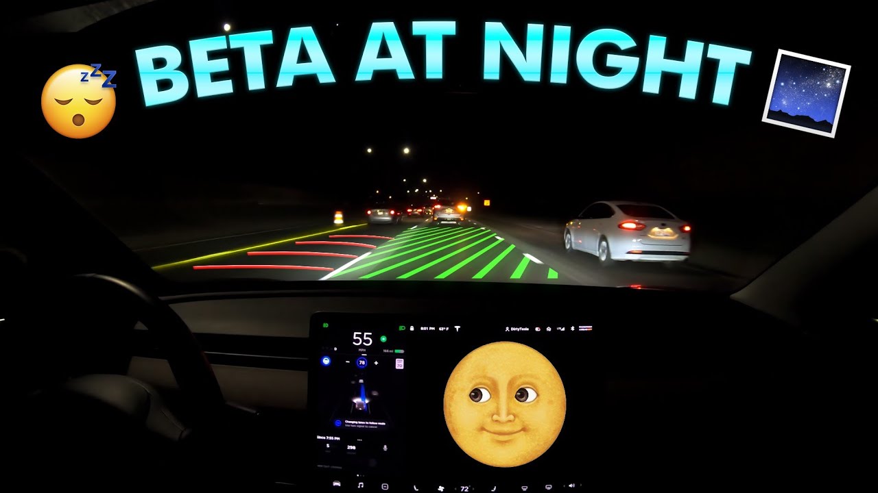 Tesla Vision Based Self Driving System Challenged at Night - YouTube