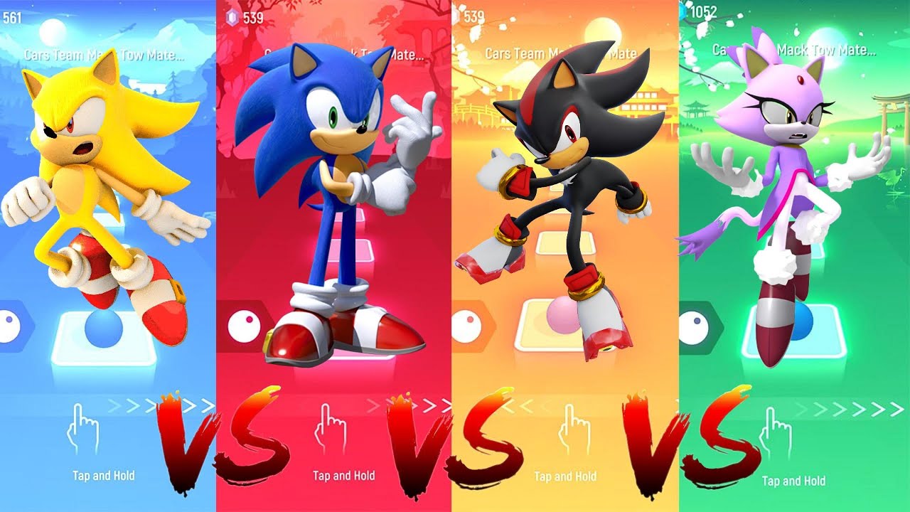Super Sonic vs Sonic vs Shadow vs Blaze the Cat | Tiles Hop Edm Rush ...