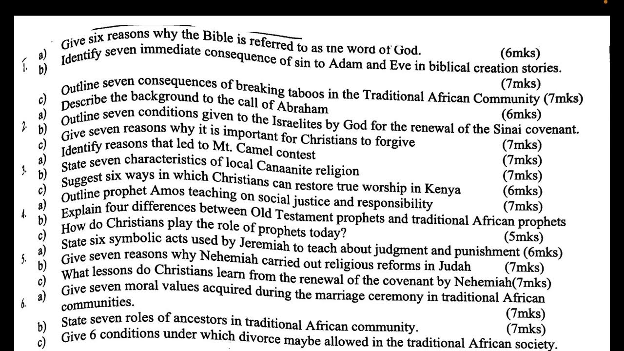 CRE Paper 1| Revision | Questions & Answers | KCSE CRE | kcse cre revision p 1 | revision 5 part ...