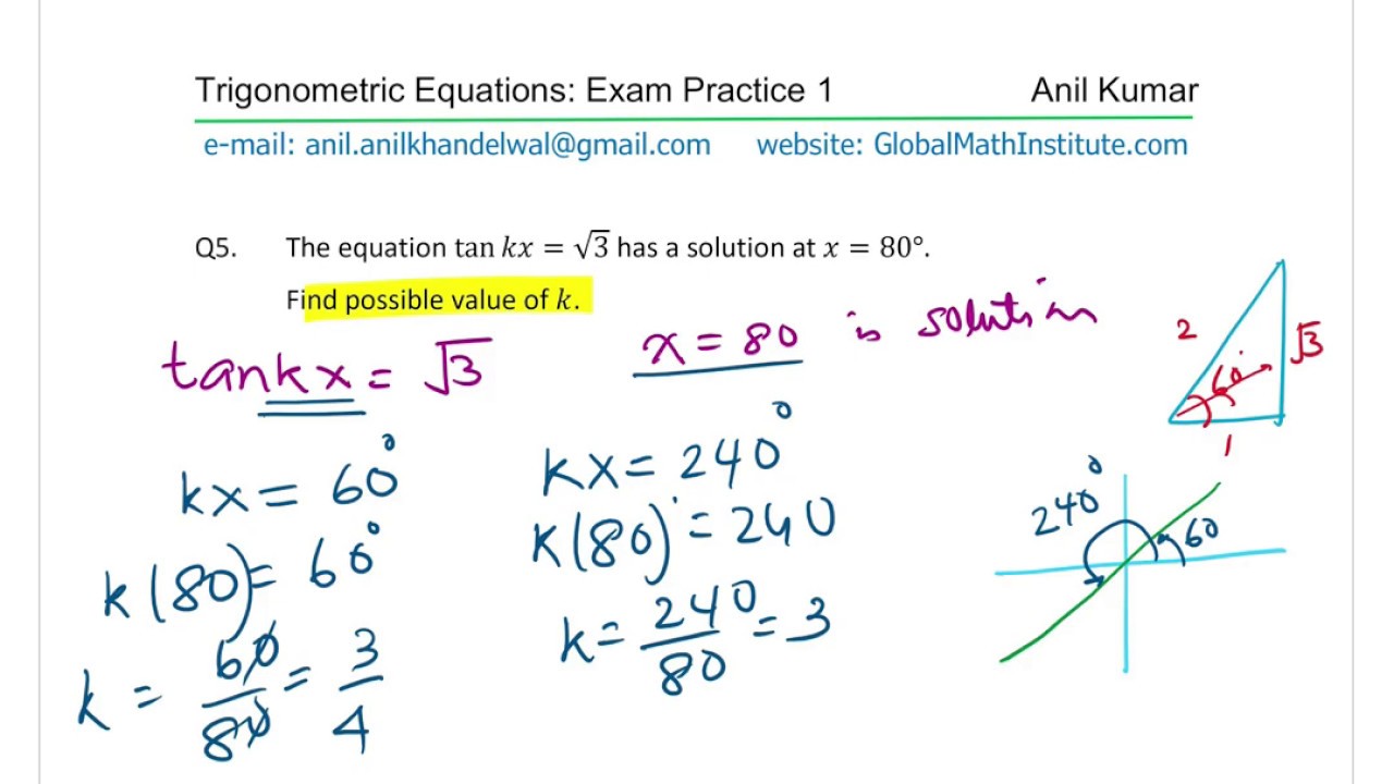 Exam Review GCSE Level A Trigonometric Equations Part 1 - EDEXCEL ...