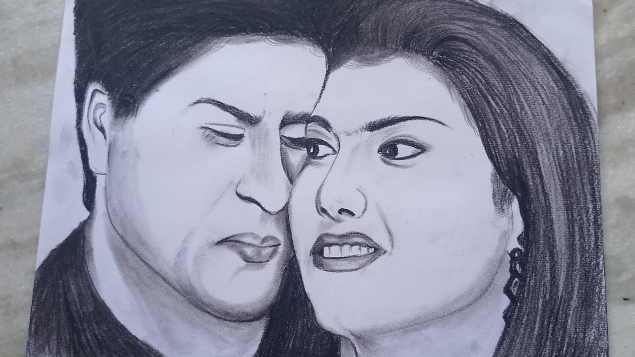 How to draw Bollywood actor Shahrukh Khan , Kajol's portrait / charcoal ...