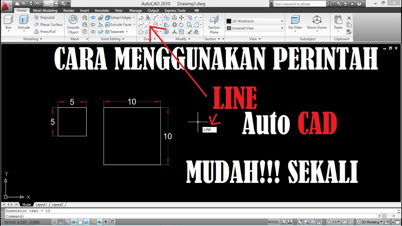 perintah line pada Auto CAD - YouTube