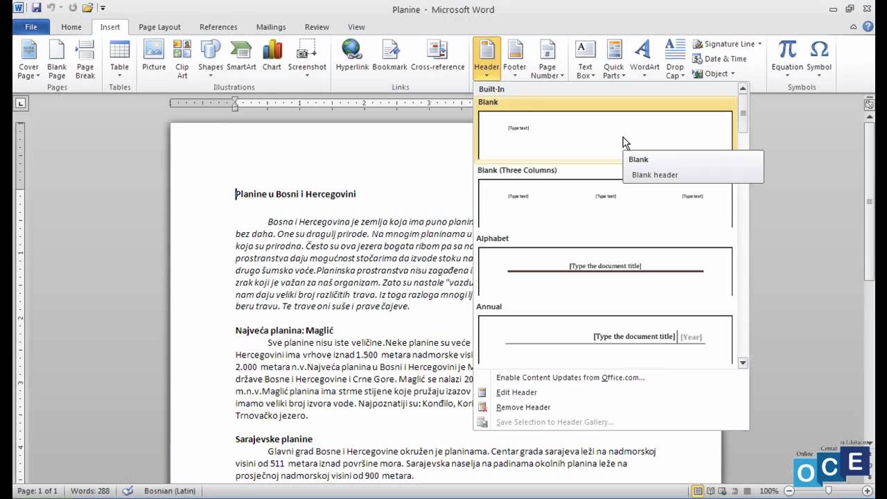 Word: Zaglavlje i podnožje - YouTube