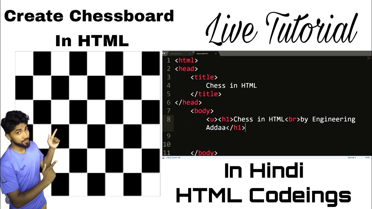 हिन्दी मे Create Chessboard In Html ♟️ Chess In Html Using Table Tag Html In Hindi