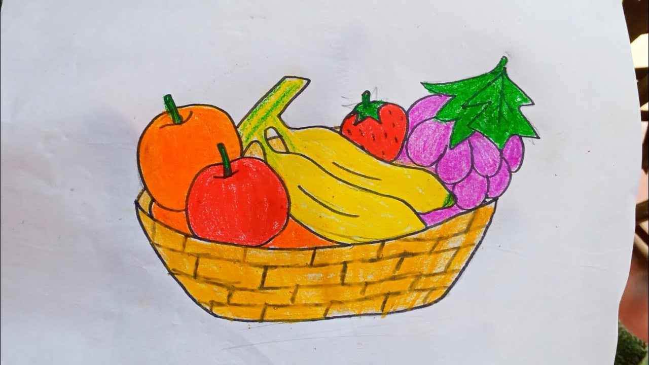 fruit drawing / fruit basket drawing / art fruit / how to draw fruit ...