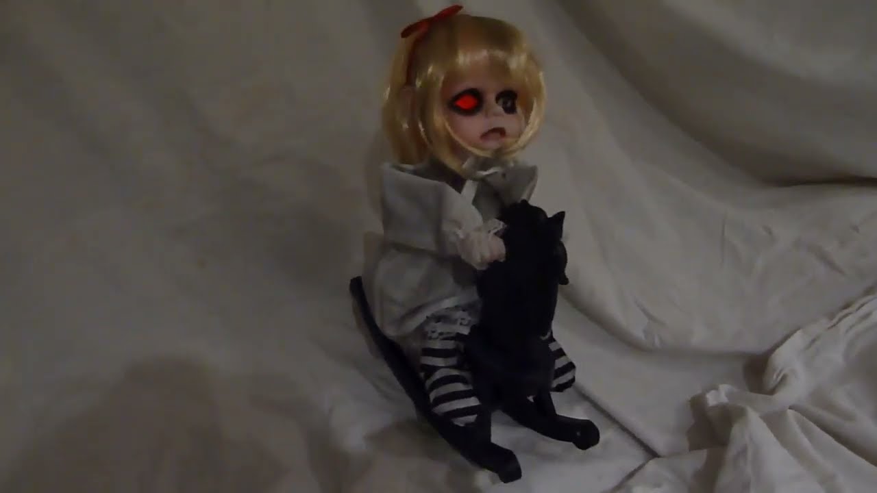 Haunted Halloween Creepy Spooky Singing Baby Doll on a Rocking Horse ...