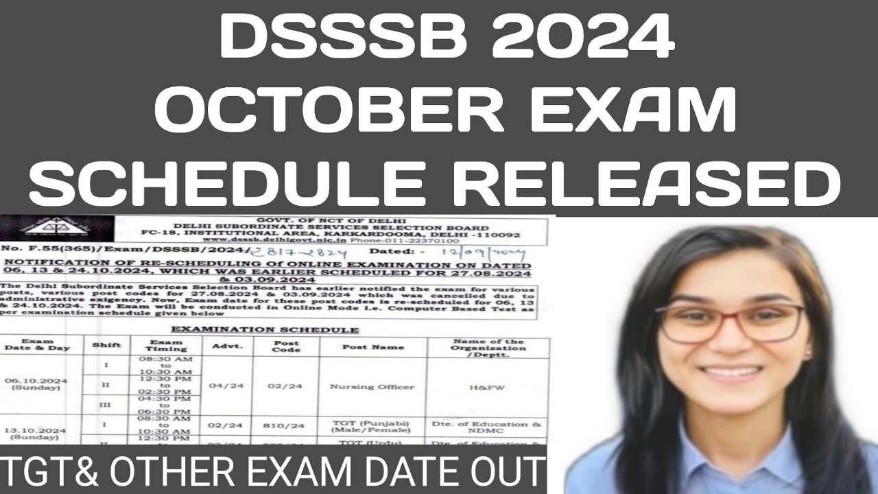 DSSSB OCTOBER NEW EXAM SCHEDULE RELEASED DSSSB TGT&OTHER EXAM DATE OUT ...