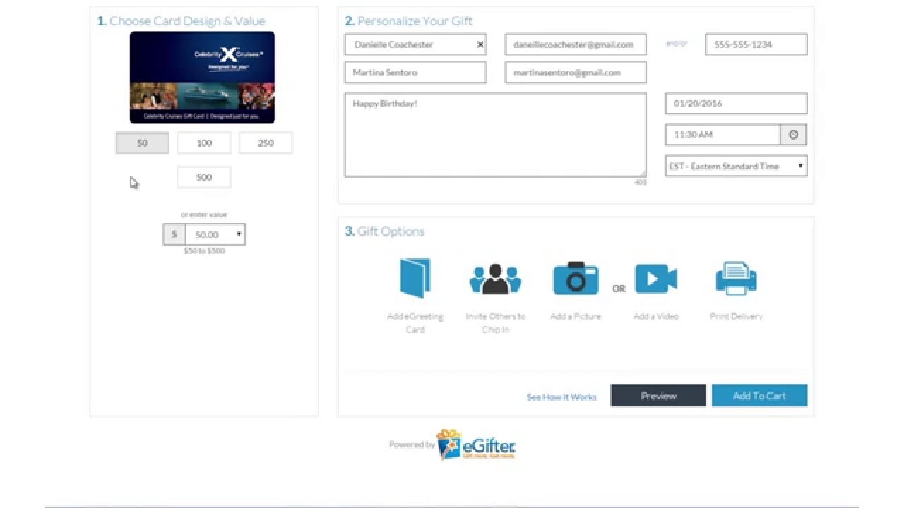 How to send a Celebrity Cruises Gift Card to a friend. - YouTube