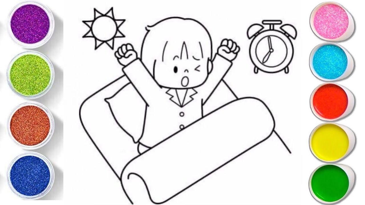 A wake up girl in the morning Drawing Painting & Colouring for the kids ...
