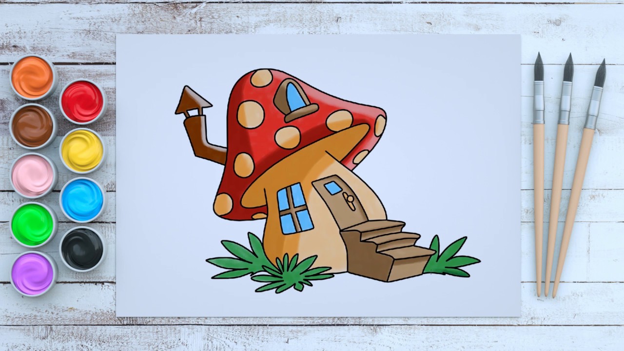 Drawing and Painting Smurf House for Kids and Toddlers - YouTube