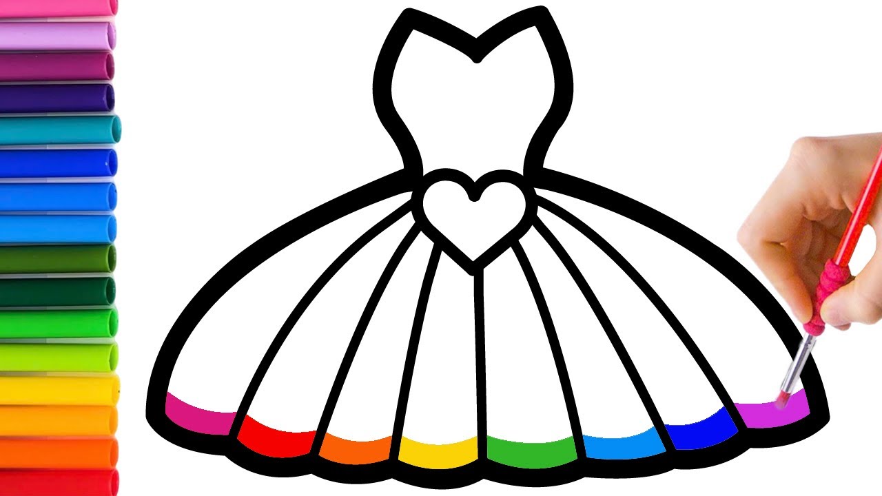 How To Draw Dress With Rainbow Colors For Kids | Painting, Coloring For ...
