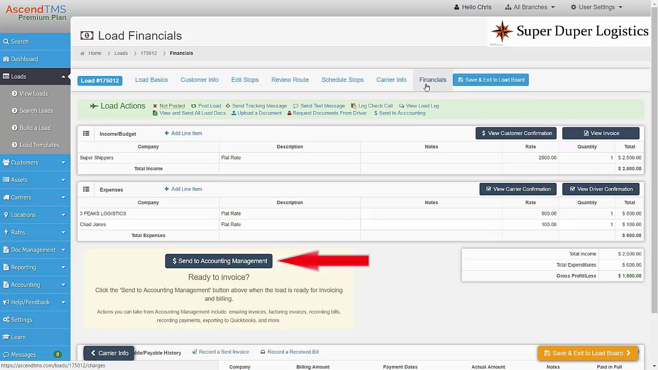 AscendTMS - How to Send Loads to Accounting Management - YouTube