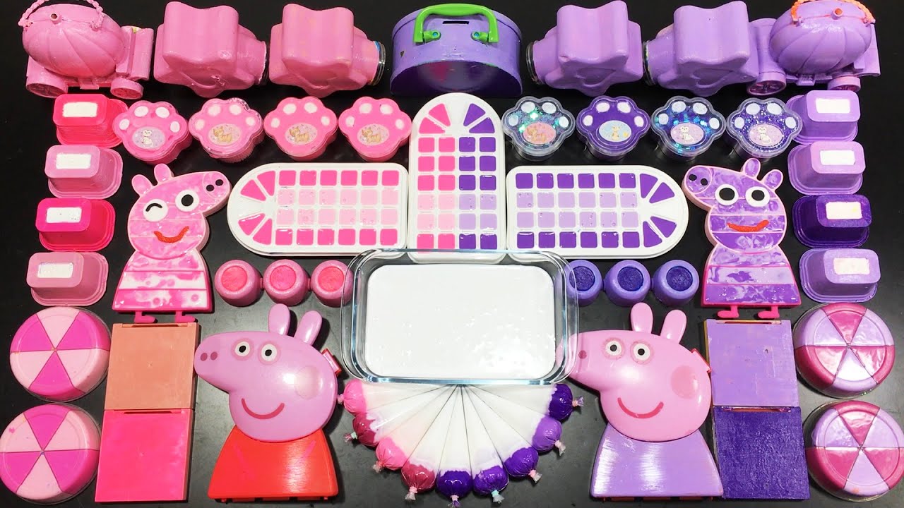 PINK and PURPLE PEPPA PIG Slime ! Mixing Random Things Into GLOSSY ...
