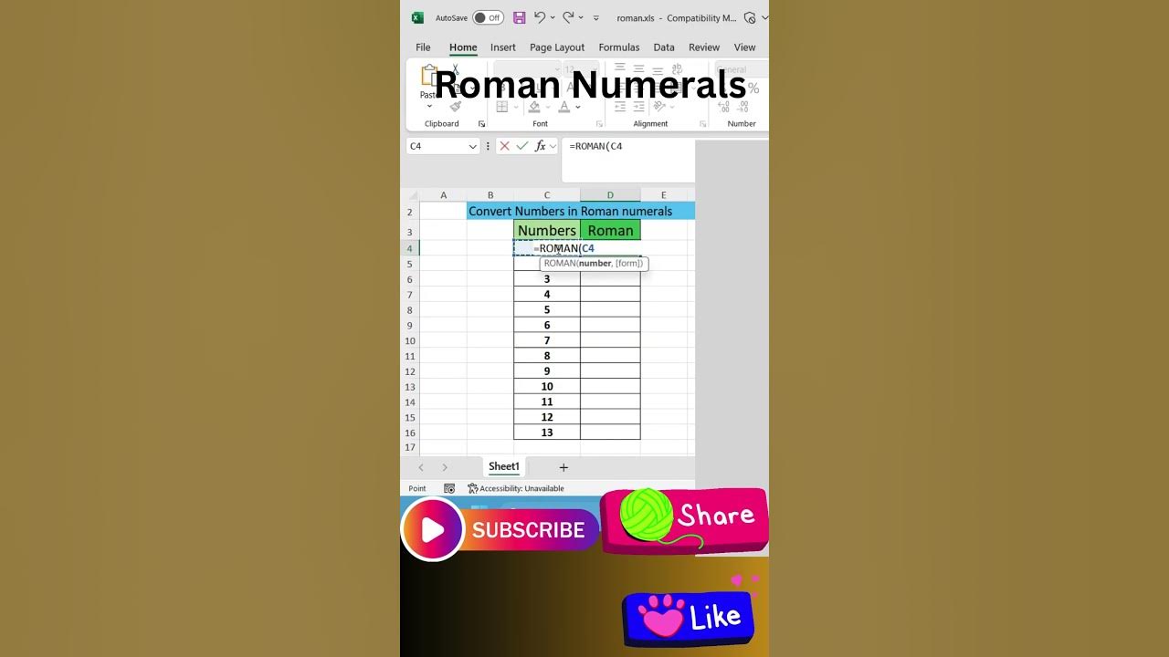 Roman numerals in Excel #excel #exceltech #microsoftoffice#exceltips #exceltricks # ...