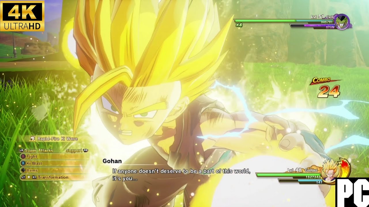 Gohan Beat Cell with his Full Power - dbz kakarot pc 4k 60fps - YouTube