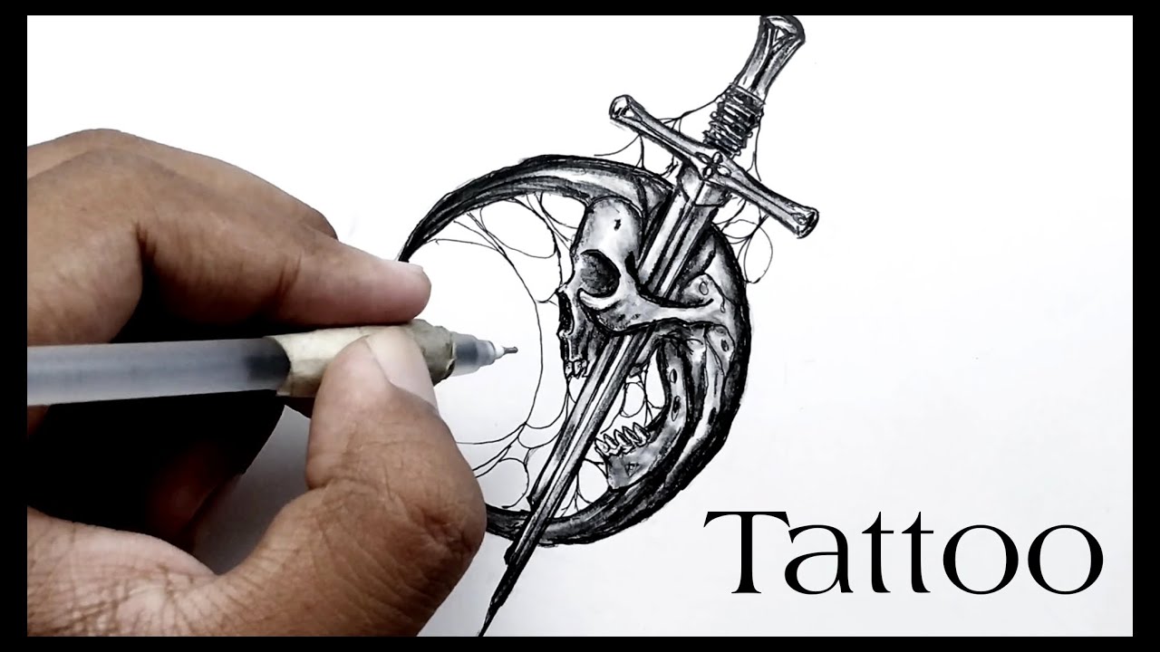 Easy skull tattoo tutorial #drawing - YouTube