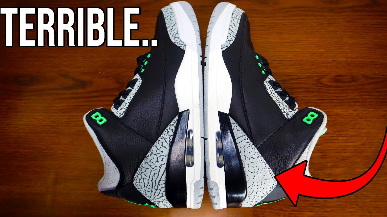 WORST JORDAN OF THE YEAR - The Jordan 3 GREEN GLOW IN FOOT In-Hand ...