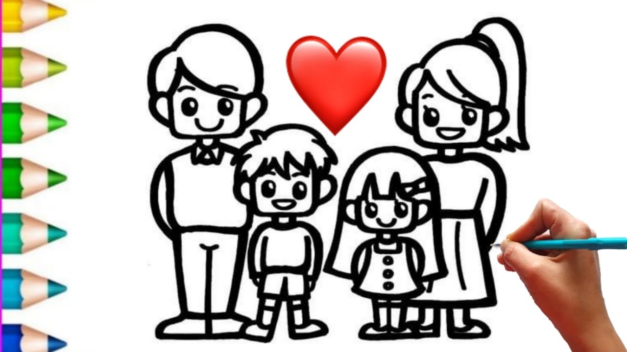 Cute Family Father Mother Brother Sister Drawing Easy Drawing Coloring ...