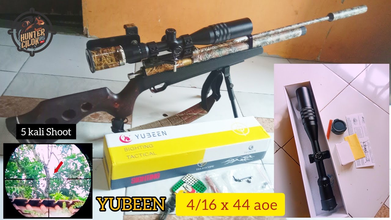 Unboxing teleskop Yubeen 4/16x44 aoe' Langsung zerro jarak 25 m # ...