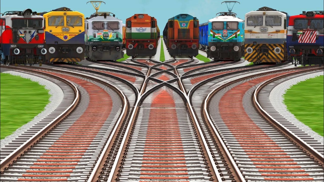 Eights Bhartiy Trains Crossing At Indian Grandient Railroad Crossing ...