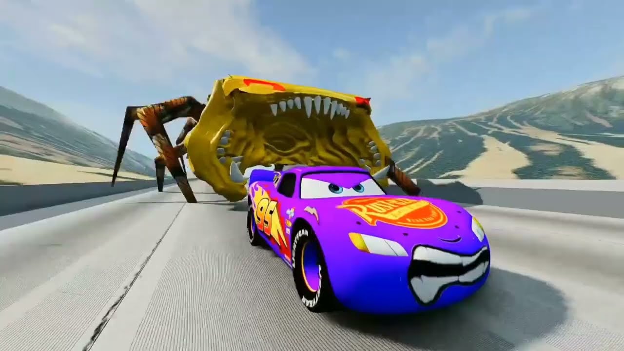 Lightning McQueen Outruns Giant Spider Monster Epic Escape - Coffin ...