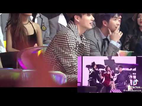 #JUNGKOOK #IU JK's reaction when IU danced on stage