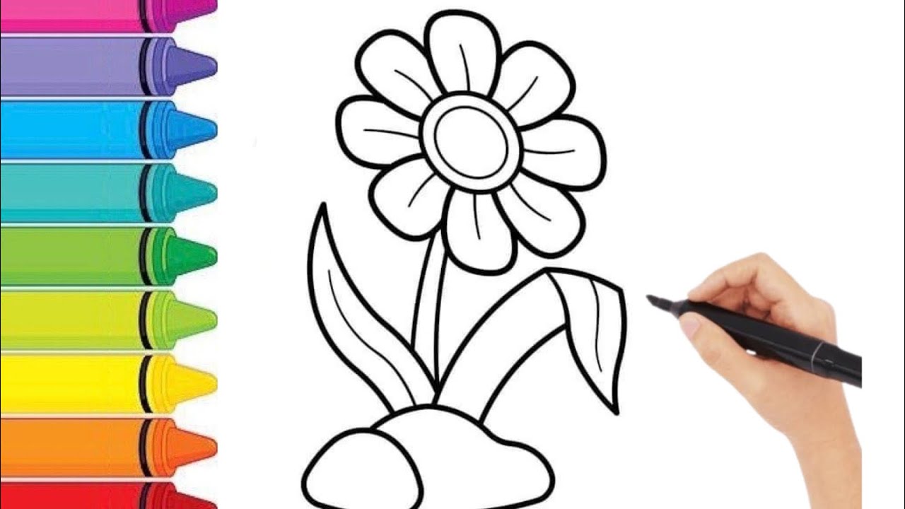 How to Draw a Flower | Kids Drawing Colouring Flower | Anak menggambar ...