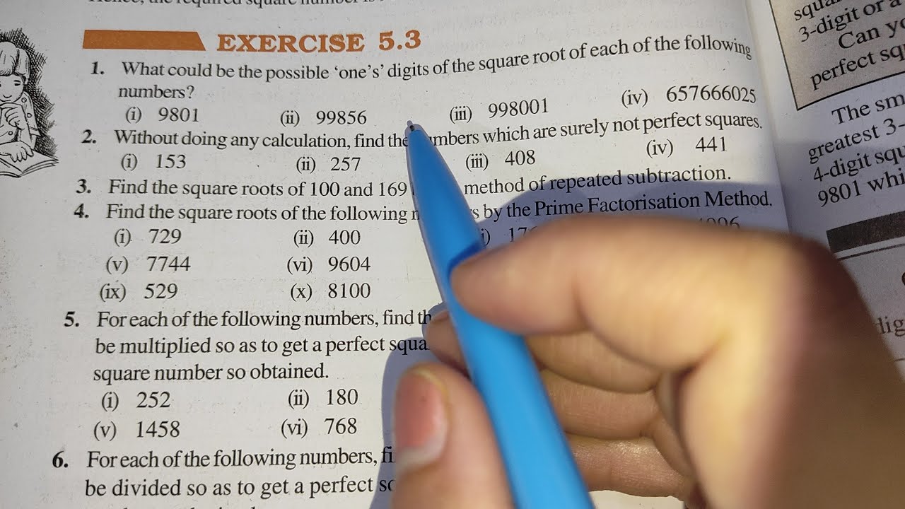 Square and Square Roots Chapter -5 Ex-5.3 || Class 8th Maths || New Book - YouTube
