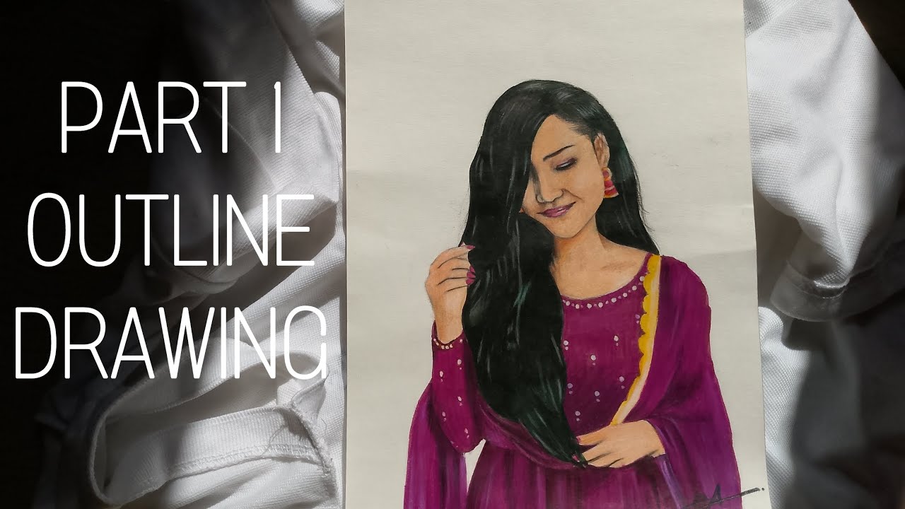 How to Draw COLOR PORTRAIT. Part 1 - Outline Drawing. Tutorial for ...