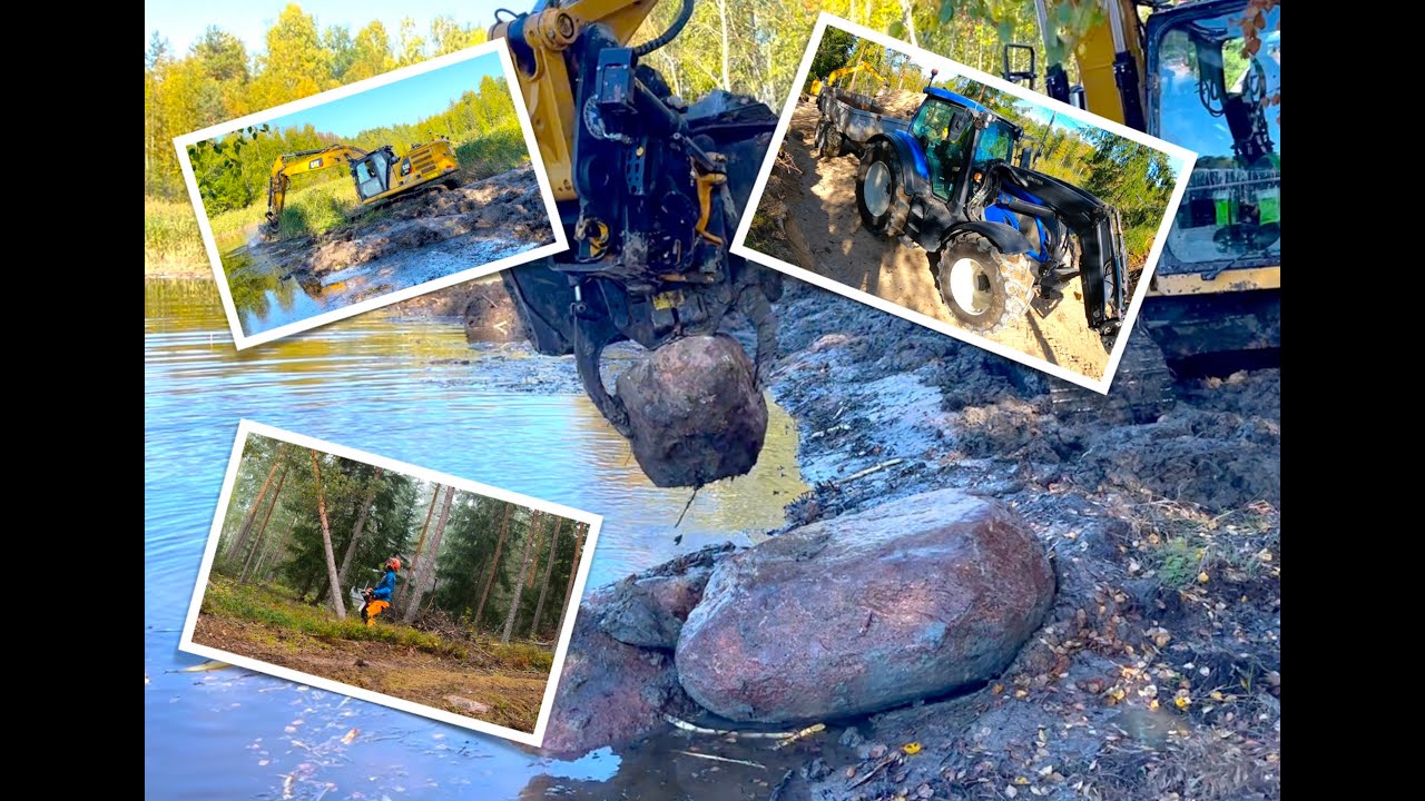 Uusi talo, osa 3. Rannan ruoppaus, maansiirtoa ja puunkaatoa ...