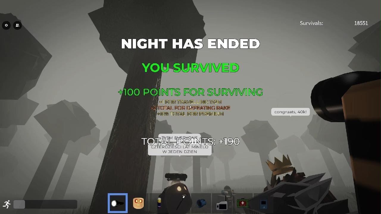 Celebrating my friend's 40k survival until... | Roblox - The Rake ...