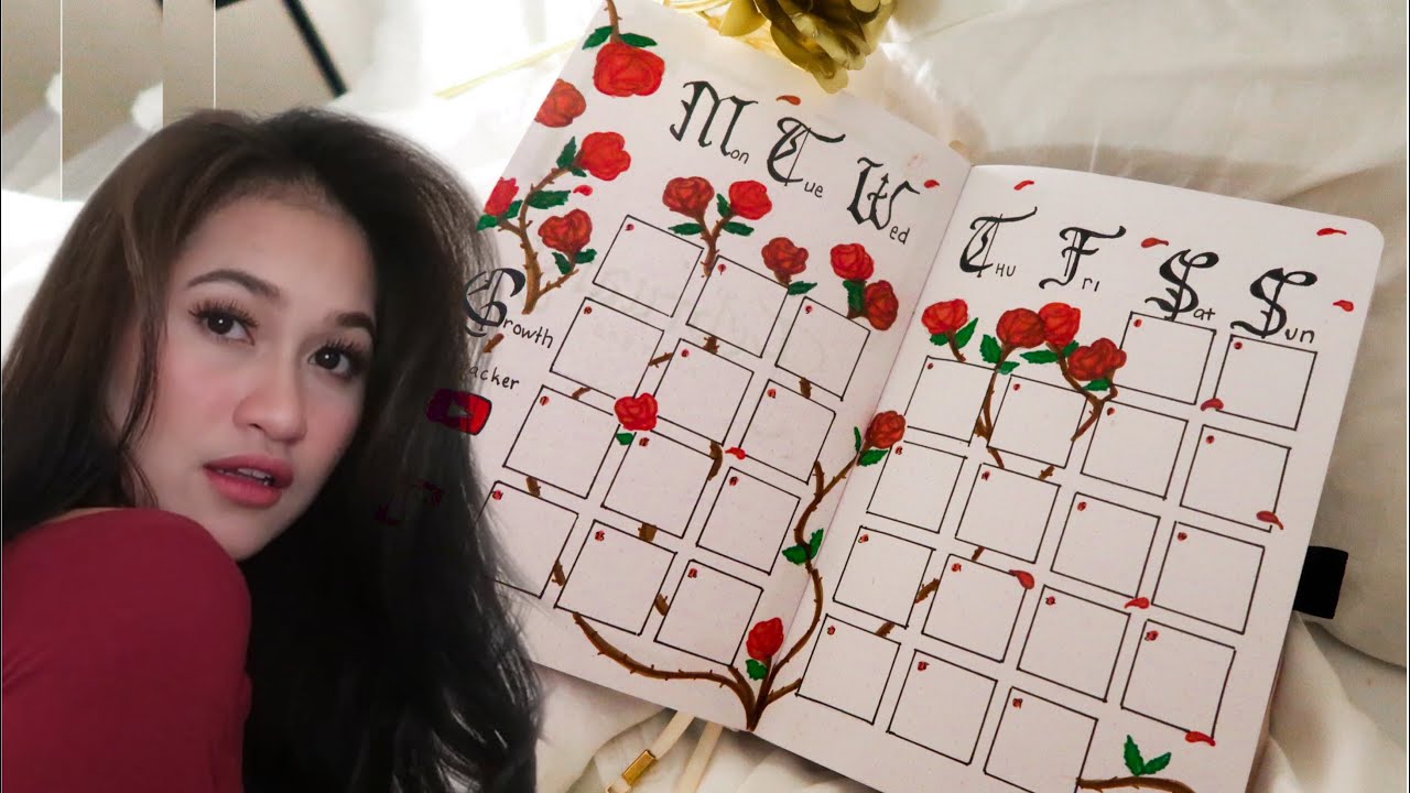 February 2020 Bullet Journal Setup | ROSES THEME - YouTube