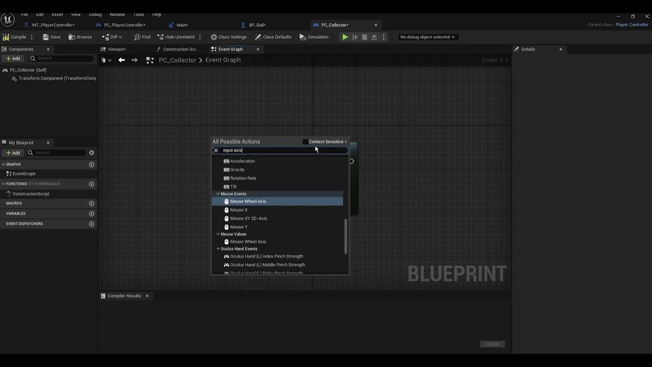 UE5 Blueprints Tutorial 054-3 Create a node: Input Axis + Name of Axis Mappings - YouTube