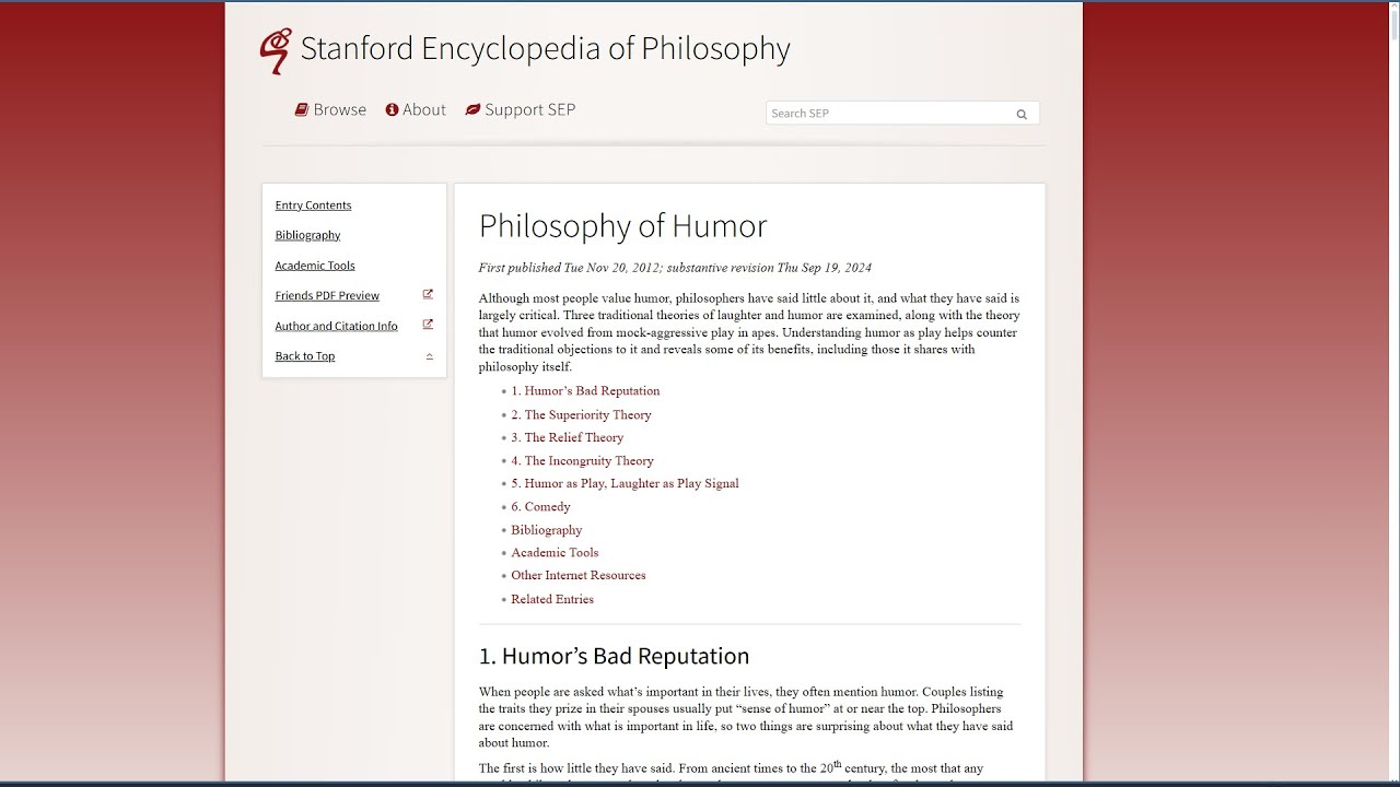 Article Reading: "Philosophy of Humor", Stanford Encyclopedia of ...