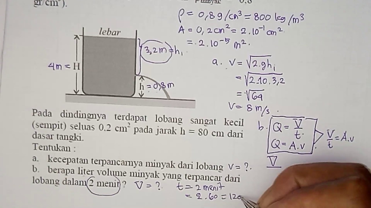 Tutorial Fluida Dinamis Bejana Bocor (3) menghitung kecepatan dan ...