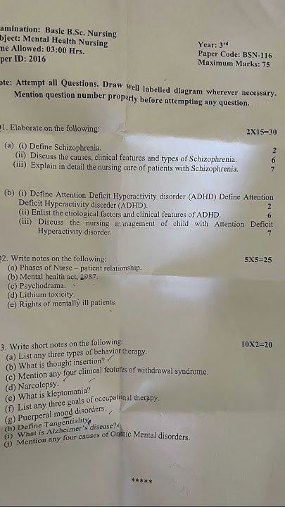 HNB NURSING 3rd year PAPER MHN MENTAL HEALTH NURSING HNBUMU - YouTube