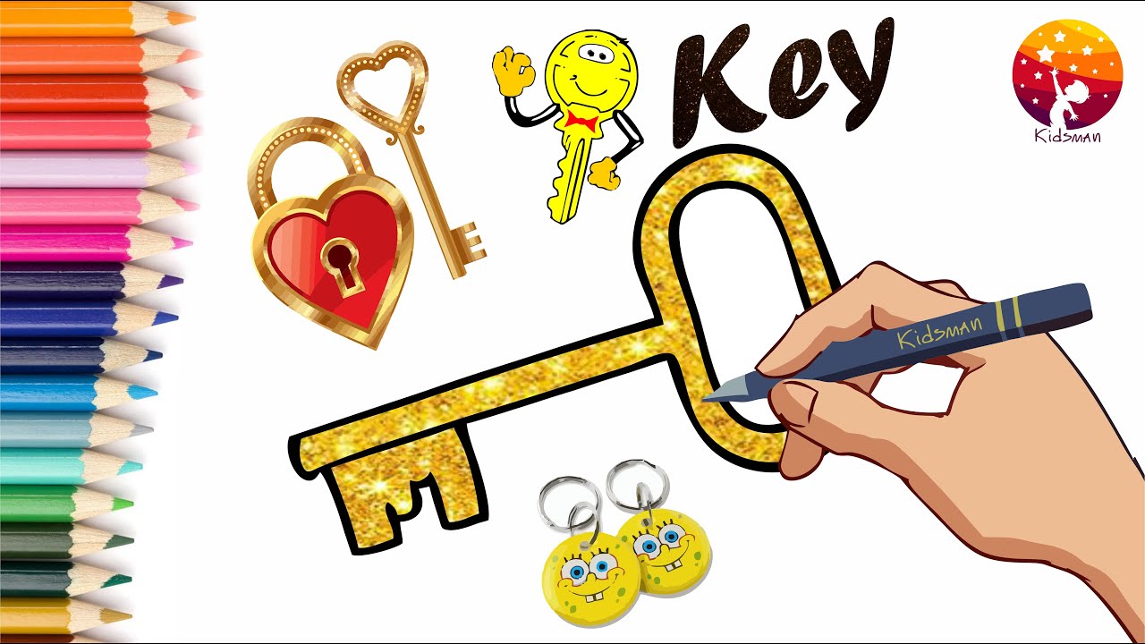 How To Draw Key! Вolajon uchun Kalit qulfi Rasm chizishn! Сурет салу ...