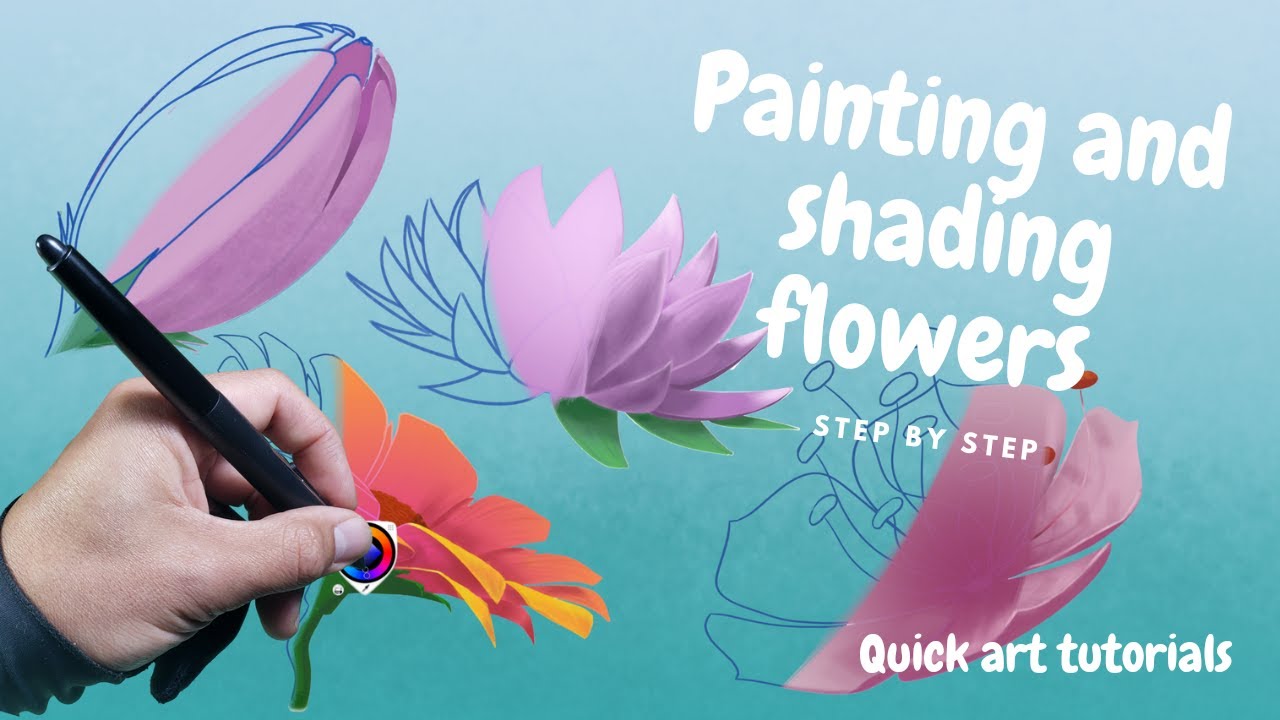 Painting and shading flowers (step by step tutorial) - YouTube