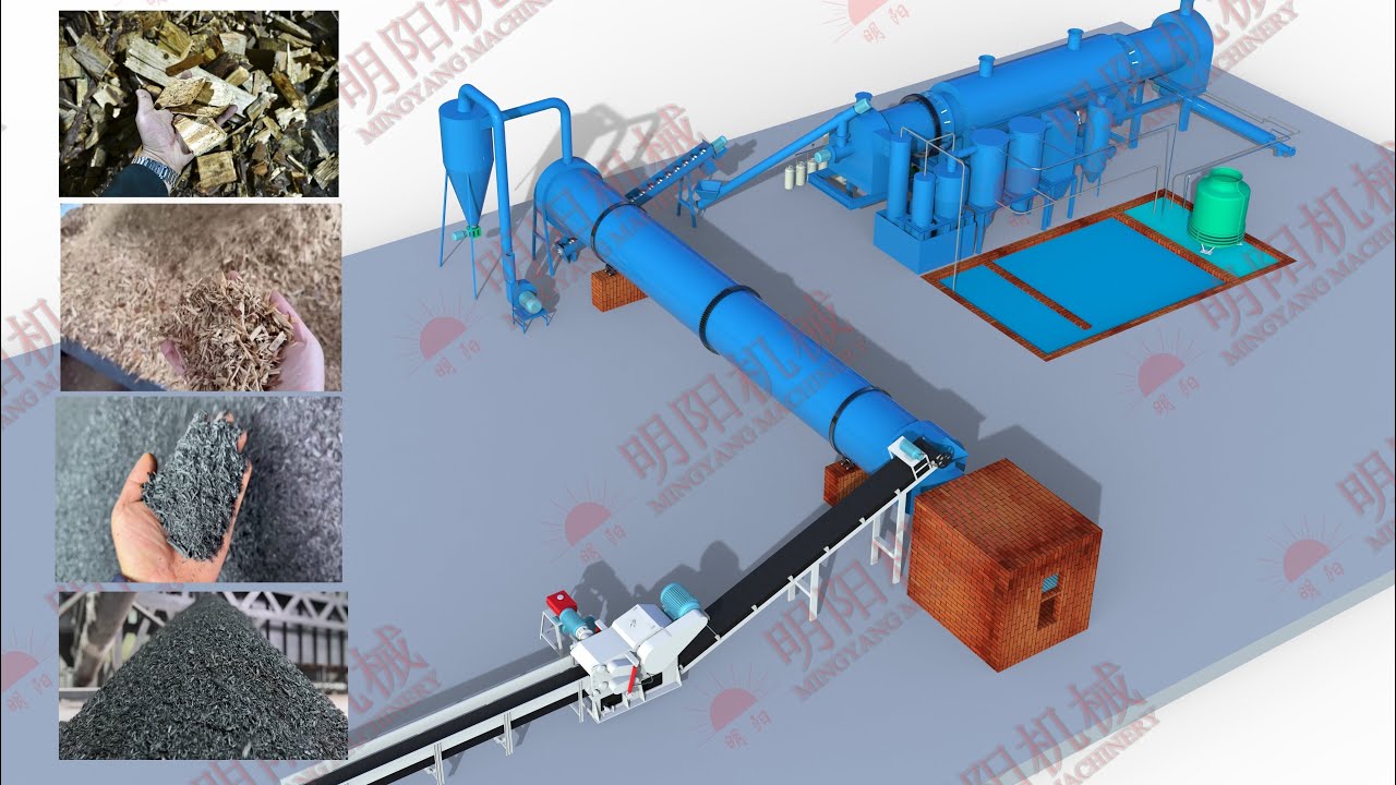 15t/day Wood Chips Biochar Process from Crusher Dryer to Carbonizer ...
