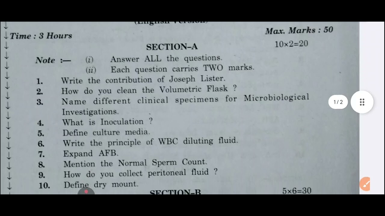 Ap- MLT 1styr /P 2- Microbiology & pathology #model question paper-1 ...