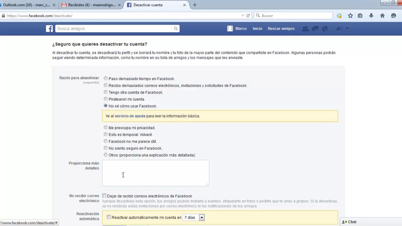 COMO ELIMINAR MI CUENTA DE FACEBOOK TEMPORALMENTE - YouTube