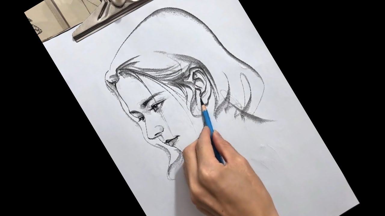 Easy Way to Draw side face of a girl - Drawing face pencil sketching ...
