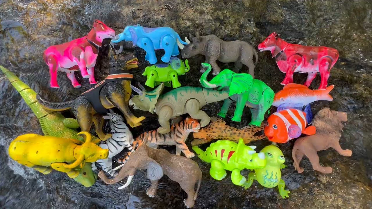 ไดโนเสาร์ วัว ควาย เสือ ช้าง ม้าลาย นอนกองกันที่น้ำตก dinosaur cow ...