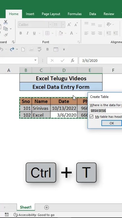 Simple Data Entry form in Excel (Telugu) | MS Excel Telugu Tutorial - YouTube