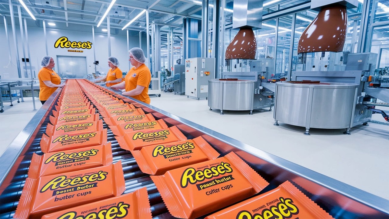 How Reese's Peanut Butter Cups Are REALLY Made in a Factory - YouTube
