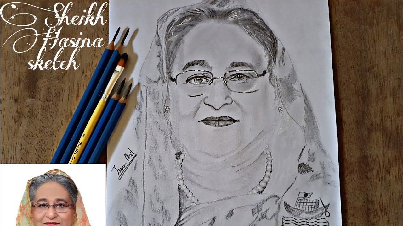 prime minister Sheikh Hasina sketch /step by step far beginner - YouTube