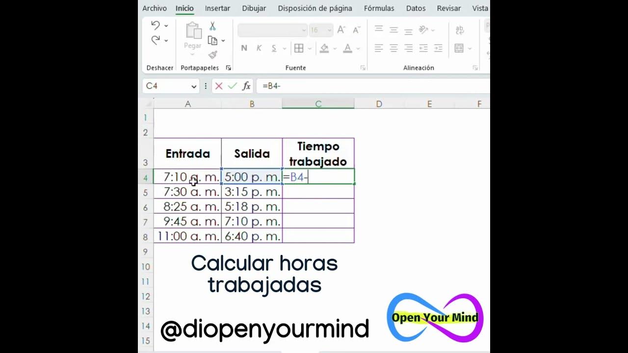 Cómo calcular tiempo trabajado en Excel - YouTube