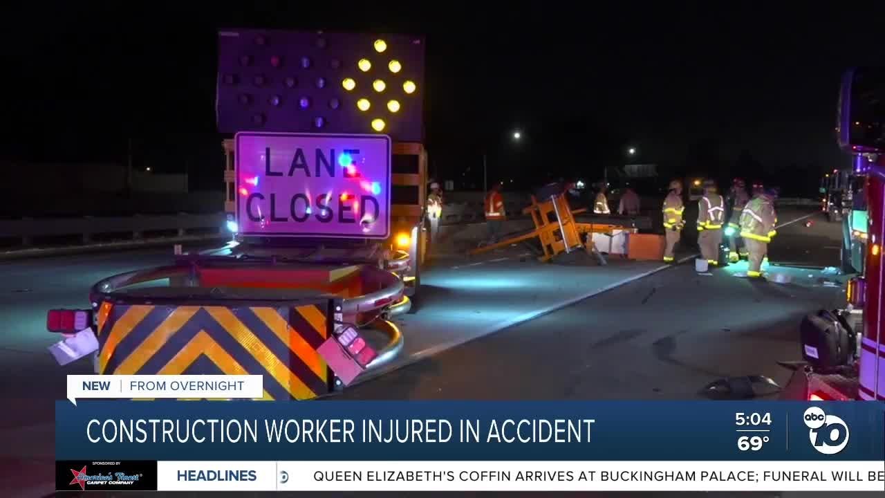 Construction worker struck by sign, rushed to hospital - YouTube